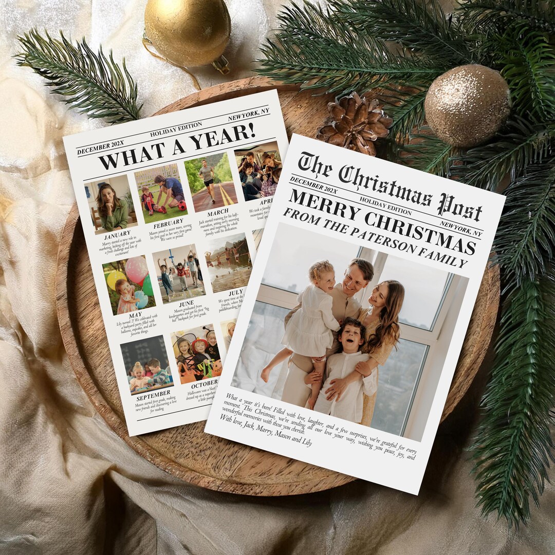 Merry Christmas Newsletter Card Template: Family Year in Review ...