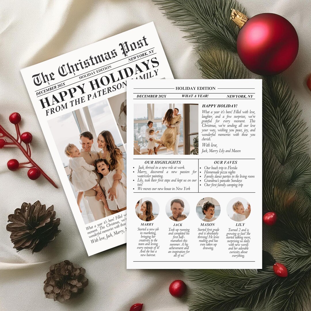 Christmas Newsletter Card Template: Year in Review Family Photo Card ...