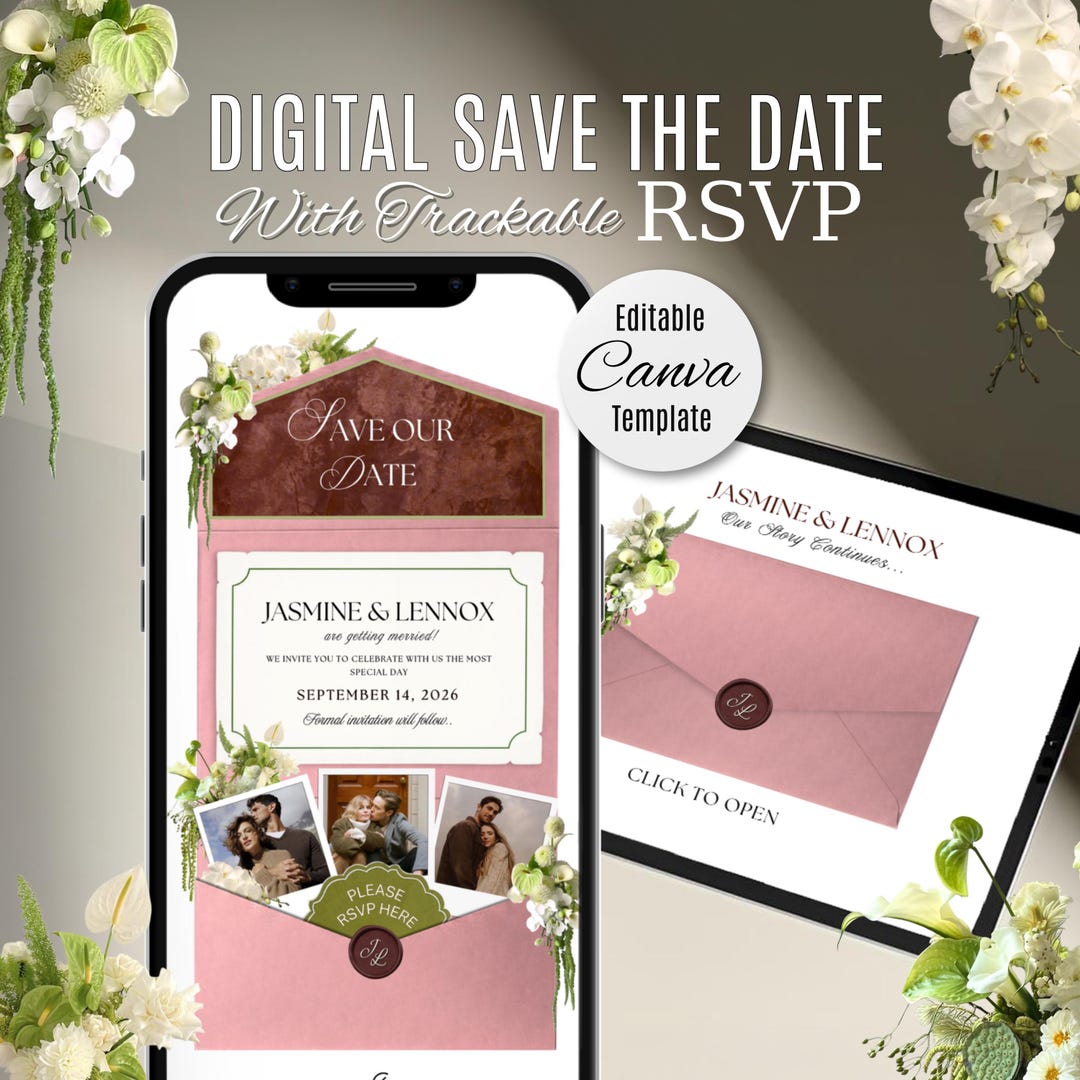 Pink & Burgundy Floral Wedding Save the Date Website With RSVP ...
