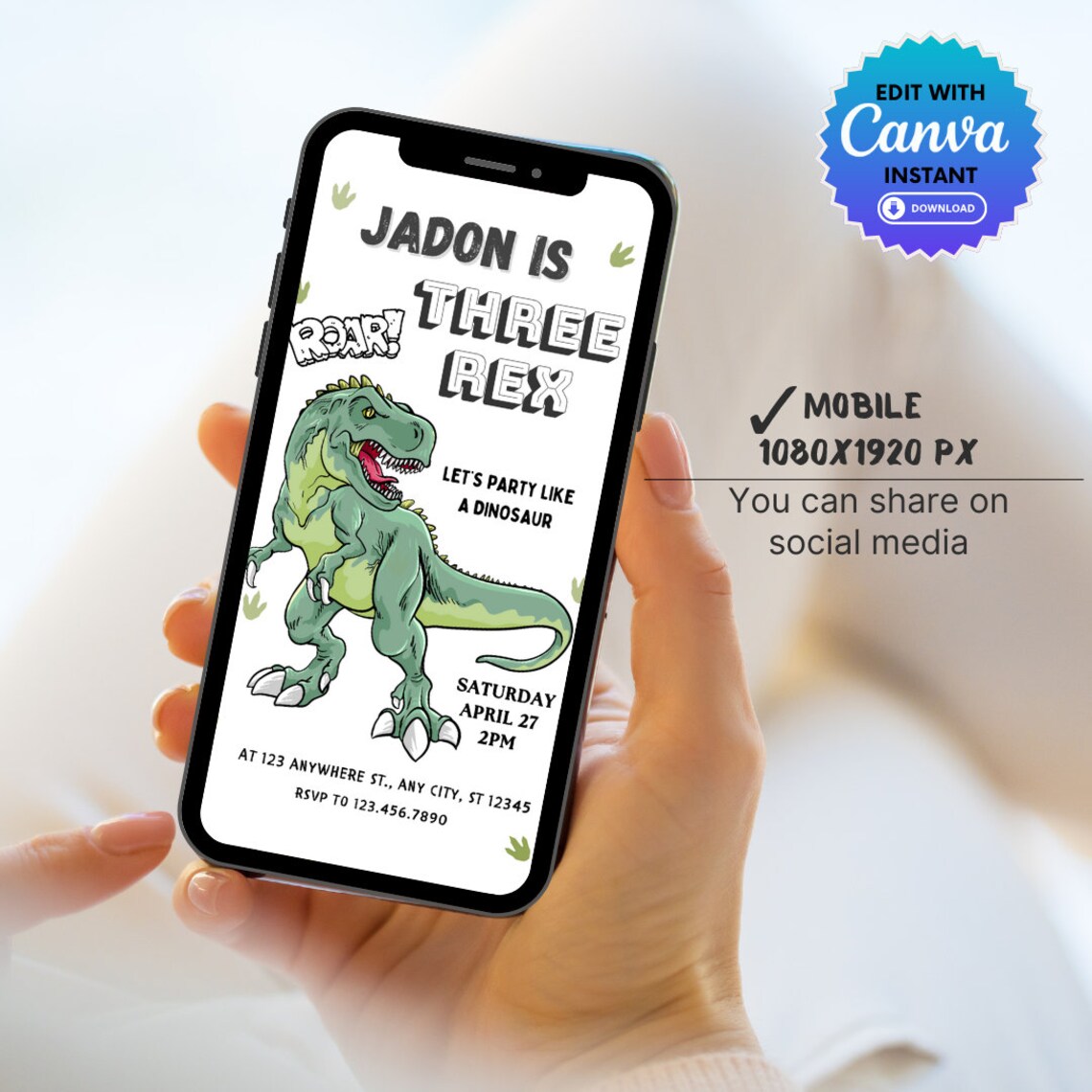 Three Rex Birthday Invitation, Dinosaur 3rd Birthday Invite, T Rex ...