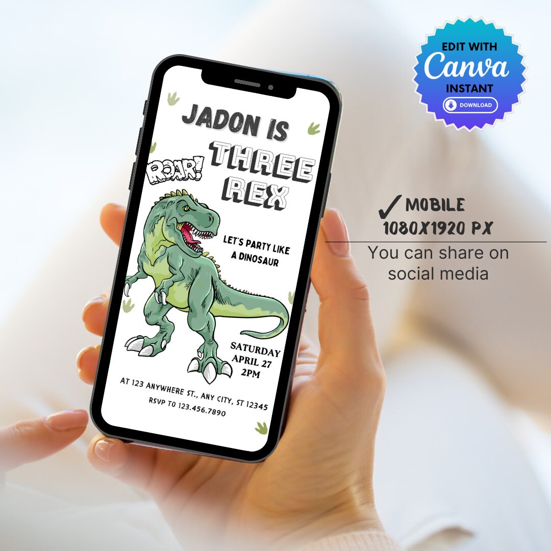 Three Rex Birthday Invitation, Dinosaur 3rd Birthday Invite, T Rex ...