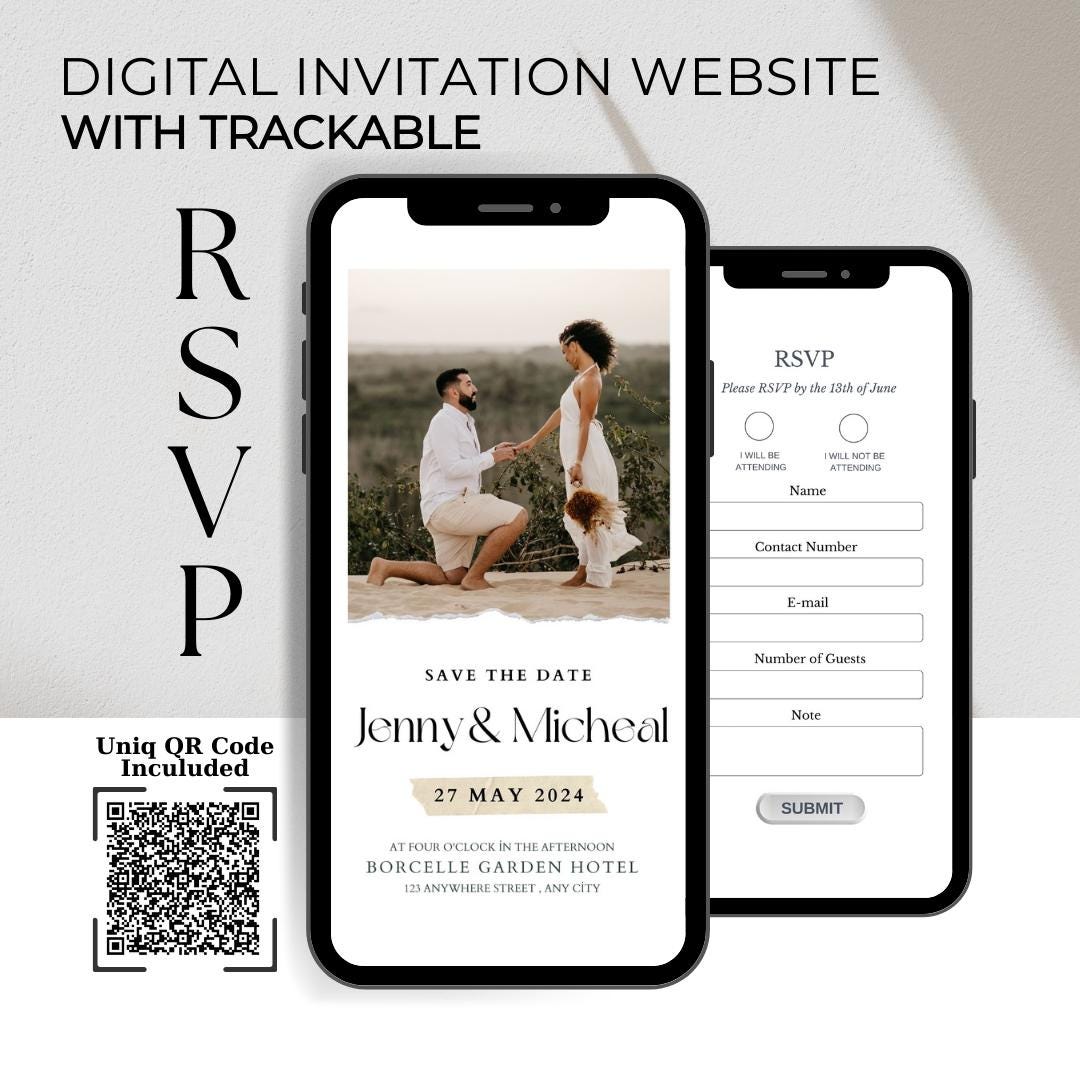 Minimalist Wedding Invitation Website With Trackable Online RSVP & QR ...