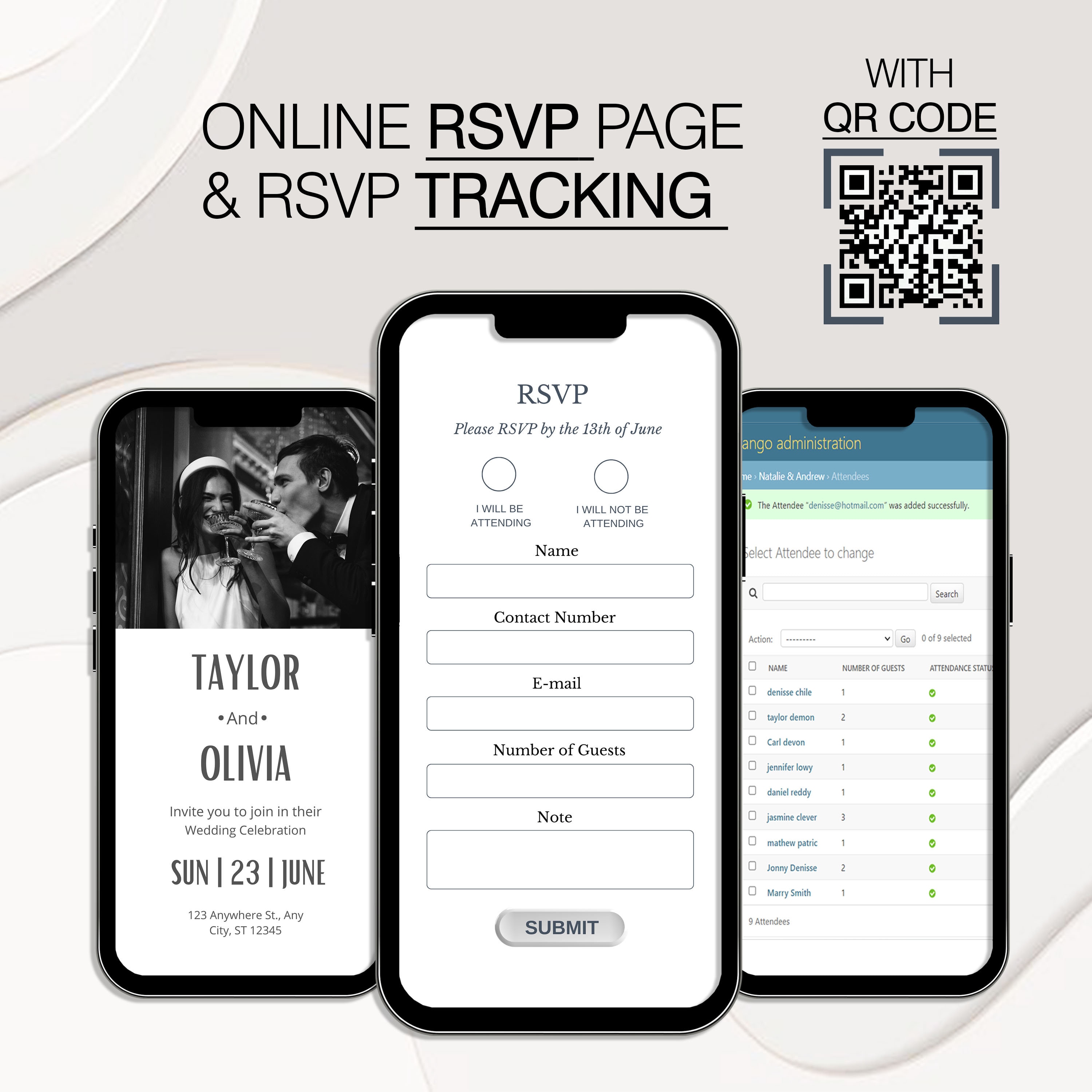 Custom RSVP Website With QR Code & Online RSVP Tracker, Personalized Qr ...