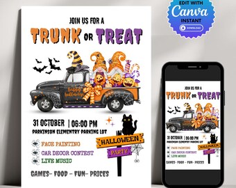 Trunk or Treat Halloween Party Flyer, Trunk-or-treat Editable Printable ...