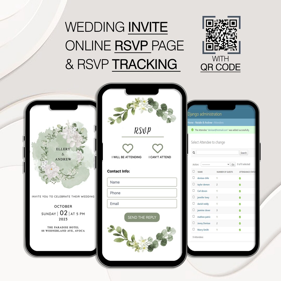 Online Wedding RSVP Tracker & QR Code Invite, Digital Wedding Website ...