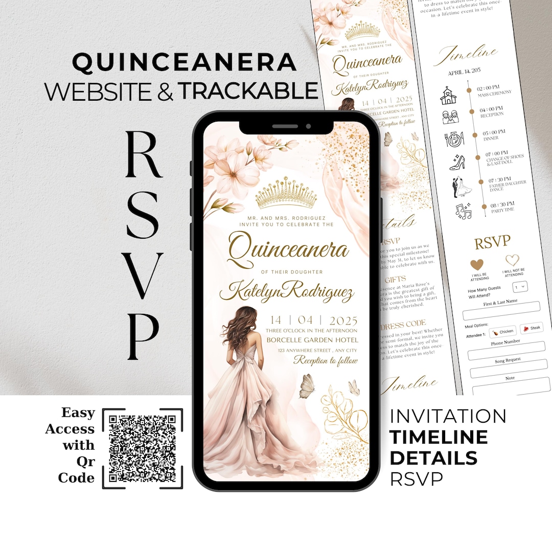 Quinceanera Website Template & Online RSVP, Gold Princess Quince ...