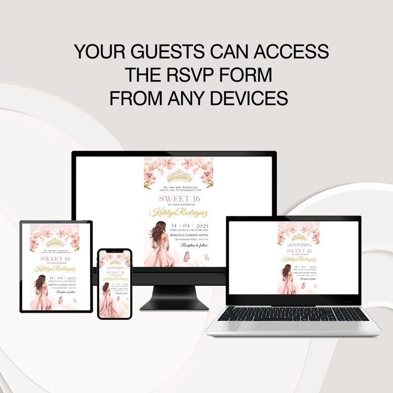 Blush Pink Floral Sweet 16 Invitation Website With Online RSVP (digital ...