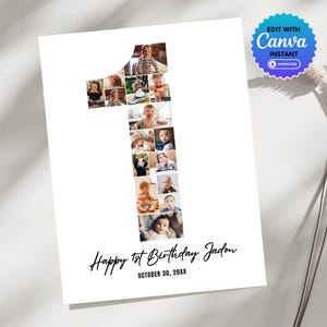 First Birthday Photo Collage Template: Custom Number One (digital ...