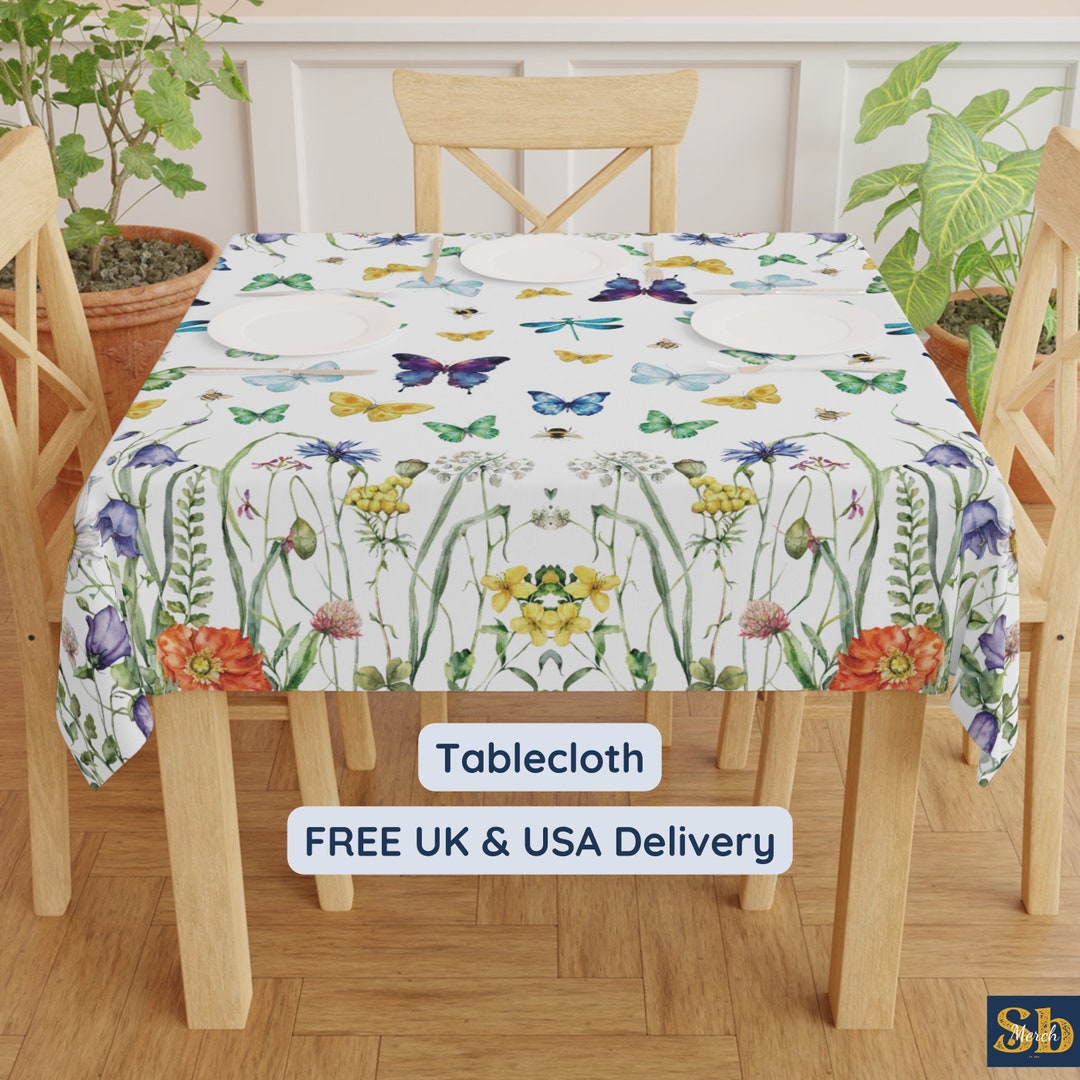 Cottagecore Tablecloth Floral Bee Butterfly Print Polyester Tablecloth ...
