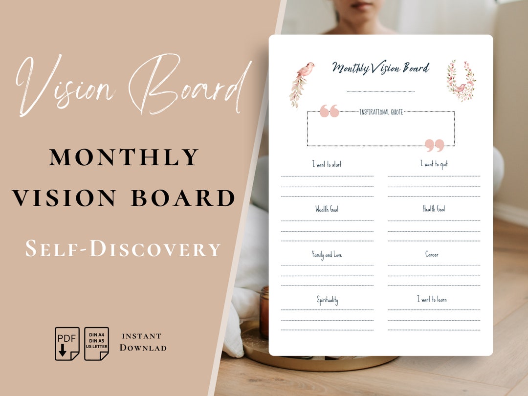Focus on Your Aspirations and Goals, Monthly Vision Board Worksheet ...