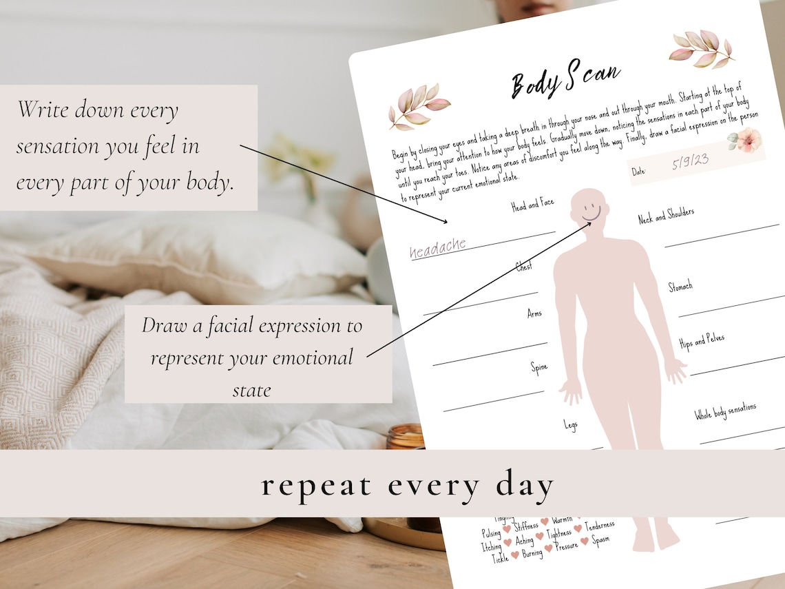 Mindfulness Meditation Worksheet, Body Scan, Develop Self-awareness ...