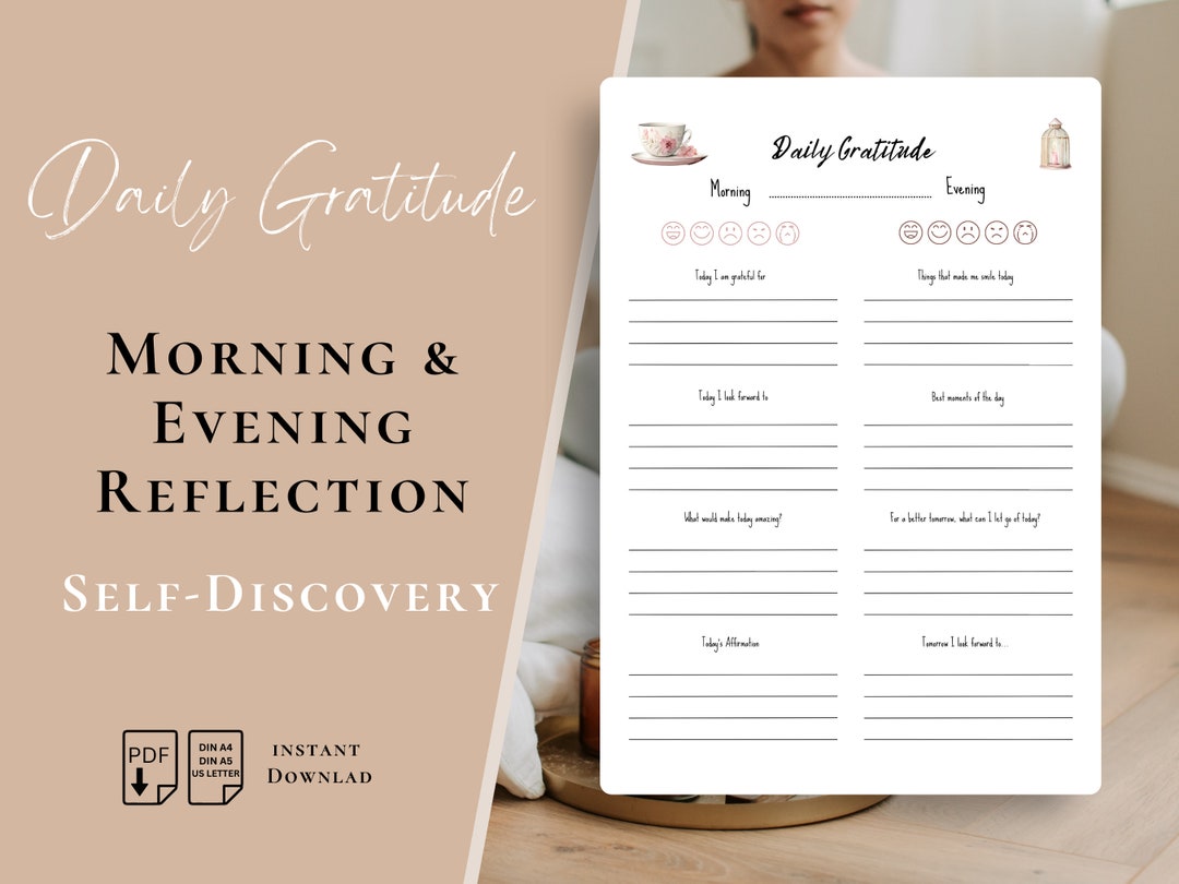 Daily Gratitude Journal Worksheet, Morning & Evening Reflection ...