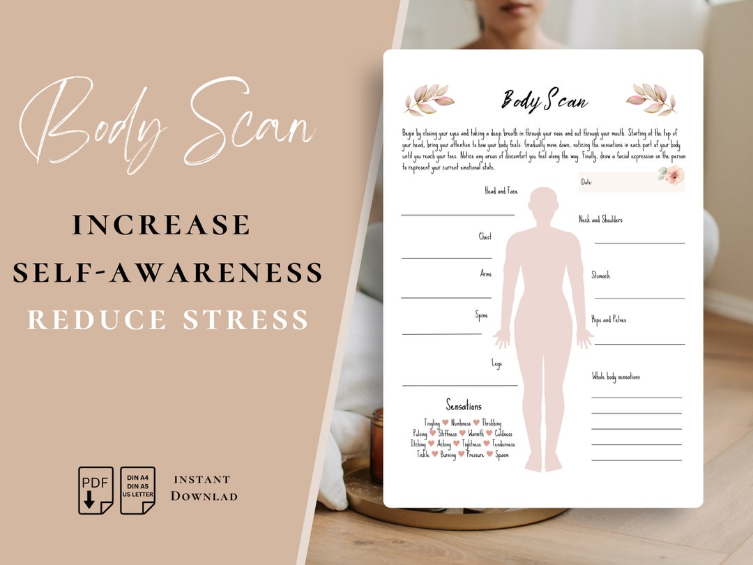 Mindfulness Meditation Worksheet, Body Scan, Develop Self-awareness ...