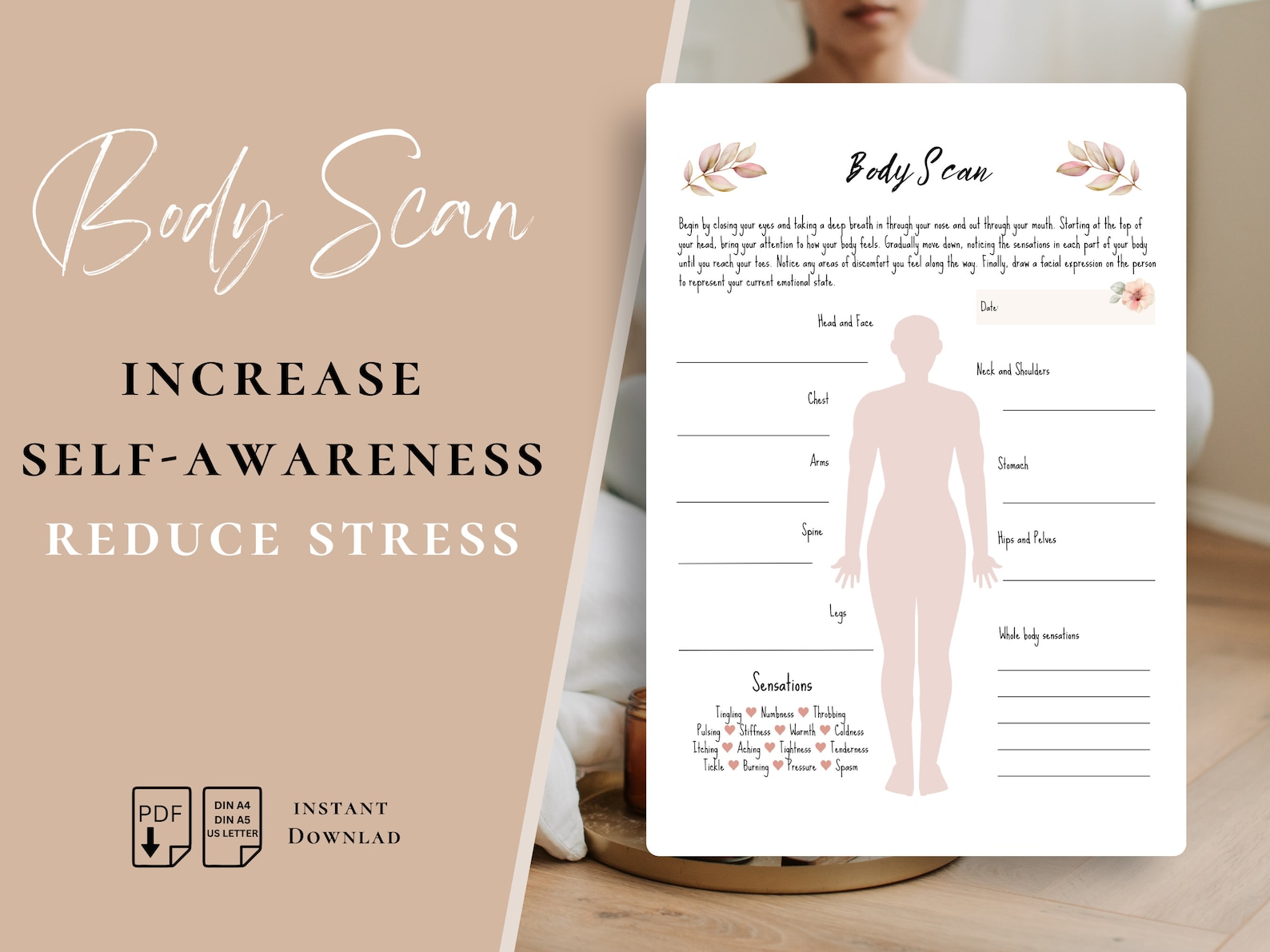 Mindfulness Meditation Worksheet, Body Scan, Develop Self-awareness ...