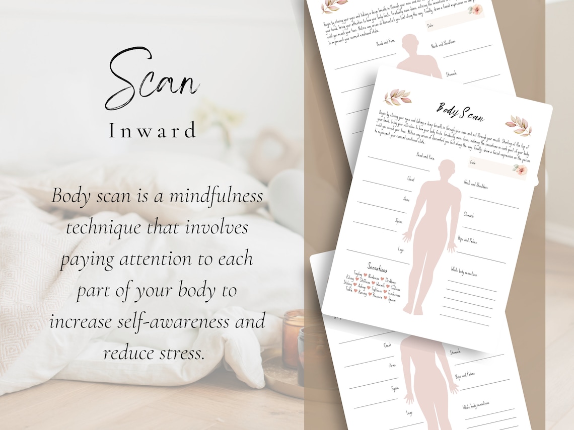Mindfulness Meditation Worksheet, Body Scan, Develop Self-awareness ...