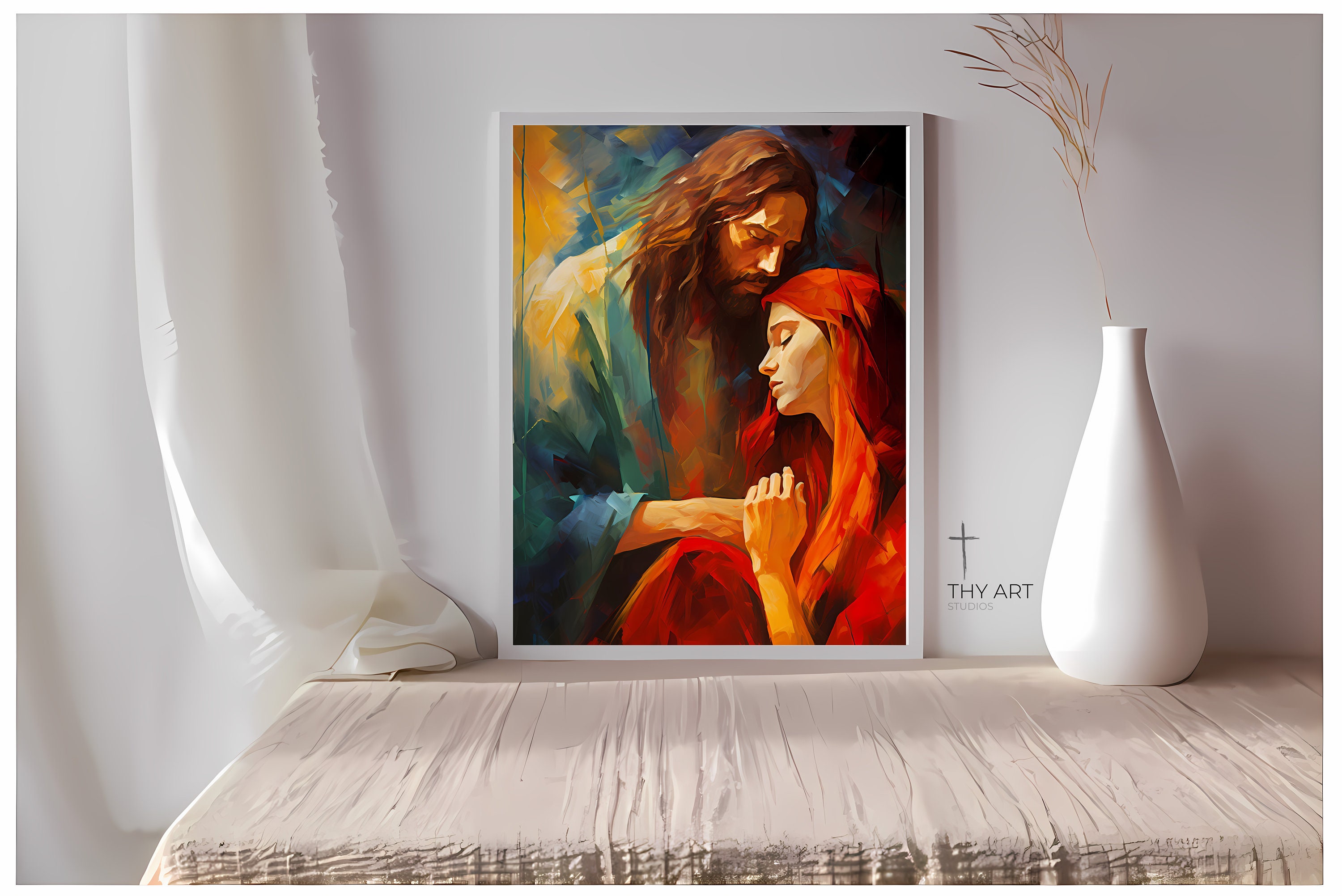 Mary and Jesus Painting, Expressionism Style, Mary Magdalene Meets ...