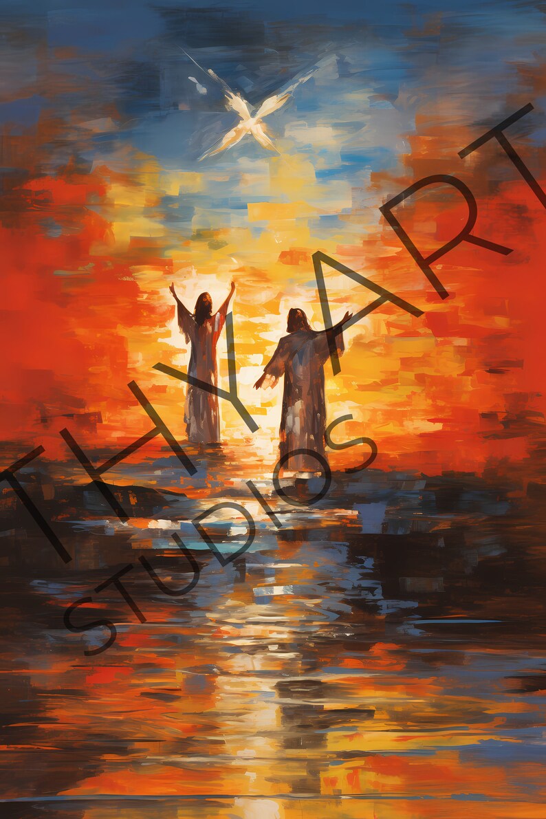 Baptism of Jesus Expressionist Painting, Religious Christian Art ...
