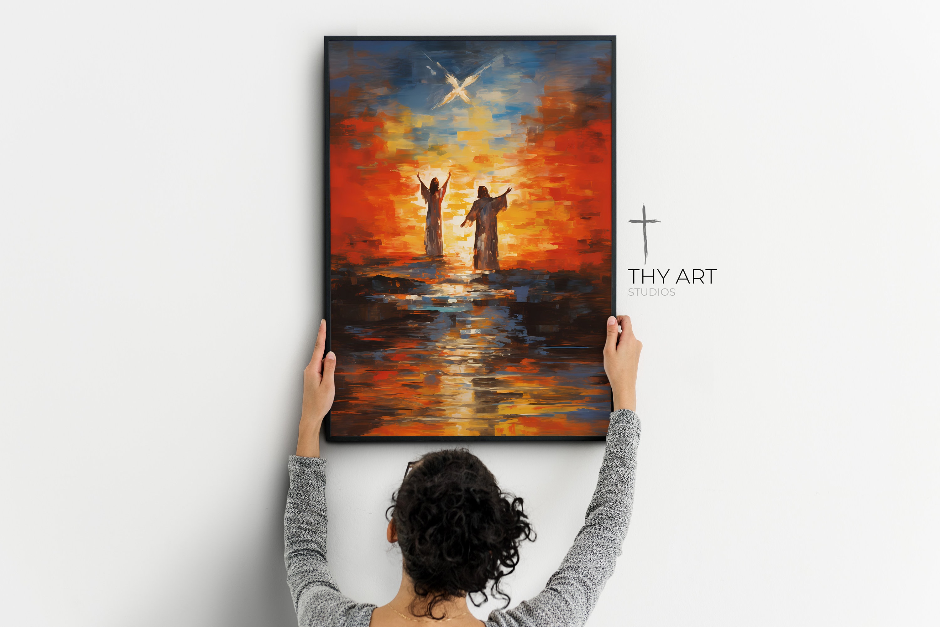 Baptism of Jesus Expressionist Painting, Religious Christian Art ...