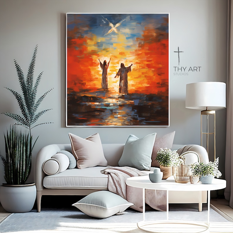 Baptism of Jesus Expressionist Painting, Religious Christian Art ...