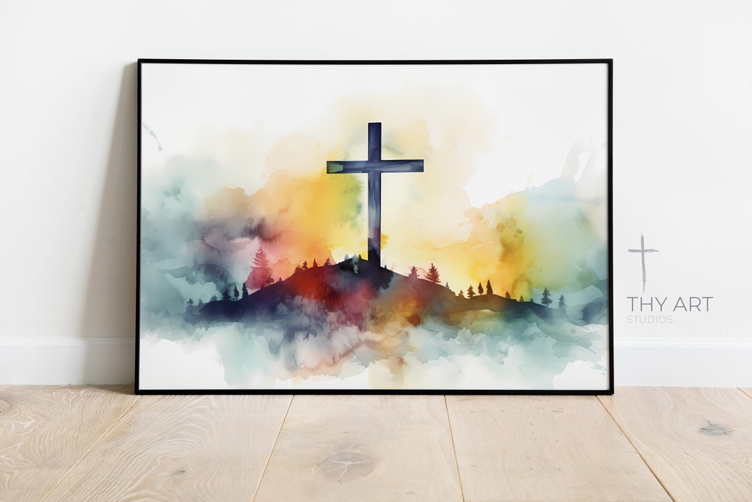 Watercolor Cross Print, Christian Art, Mystical Solitude (digital ...