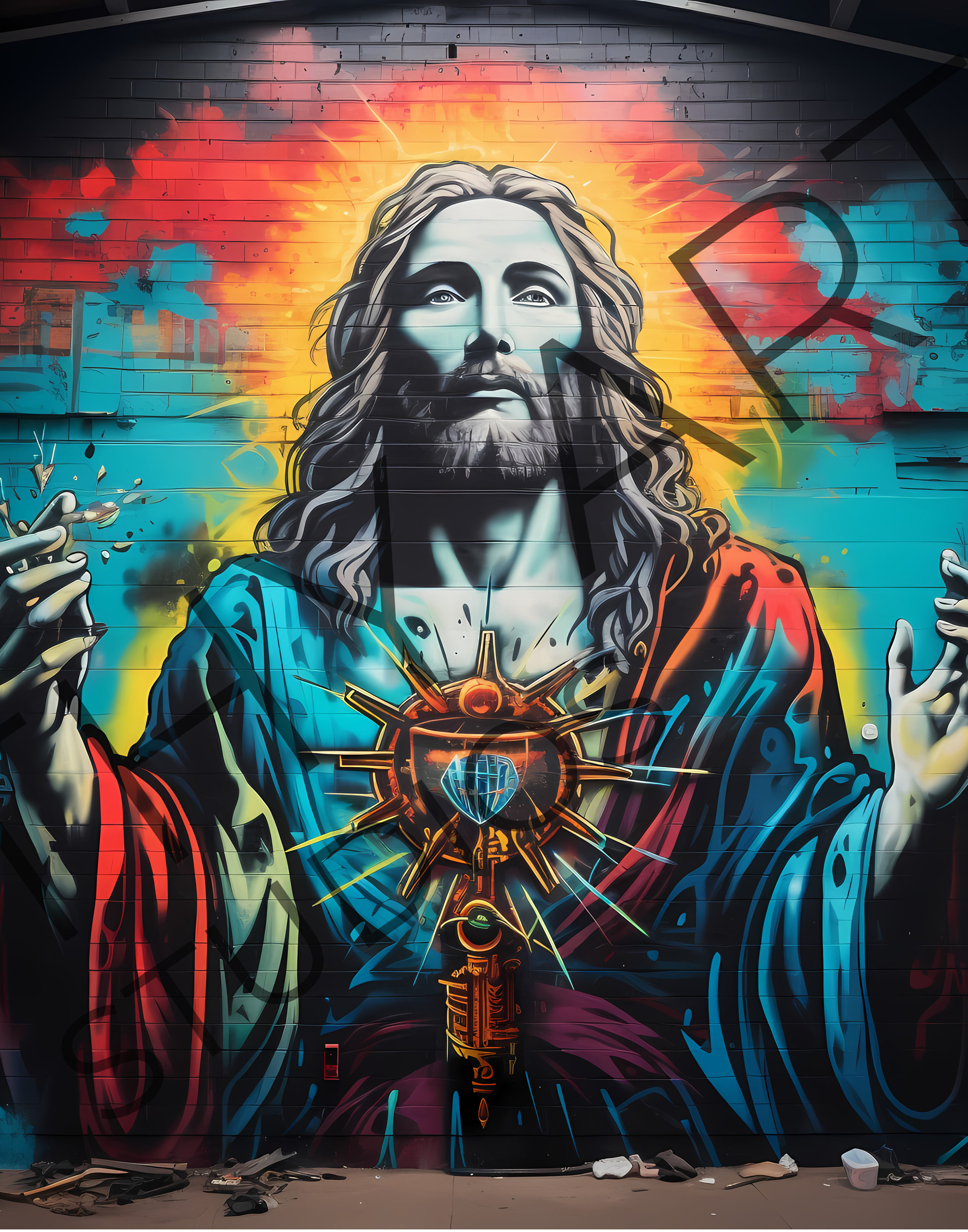 Jesus Heart Painting, Graffiti Jesus, Sacred Heart of Jesus Wall Art ...