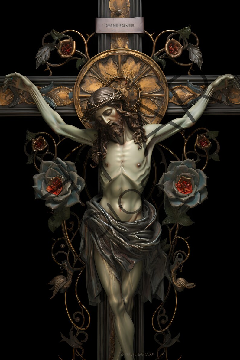 Art Nouveau Crucifixion Print, Jesus Christ Religious Art (digital ...