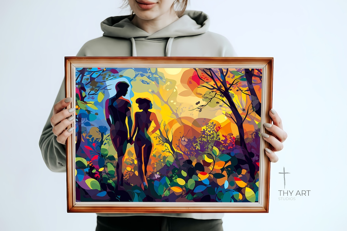 Adam and Eve Abstract Painting, Garden of Eden Art (digital Download ...