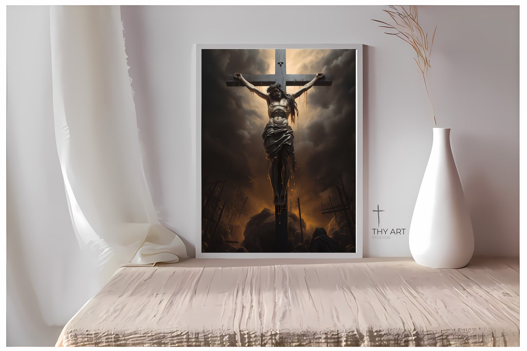 Crucifixion Art Print, Jesus on the Cross, Perspective Painting ...