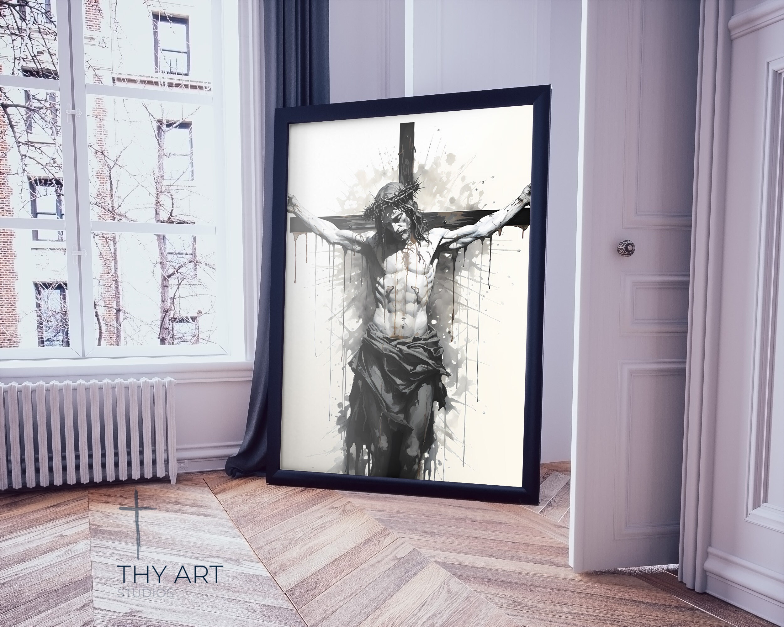 Jesus Christ Crucifixion Ink Art Print (digital Download) - Etsy