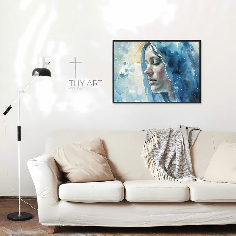 Watercolor Virgin Mary Painting, Ethereal Holy Mother Art, Serene ...