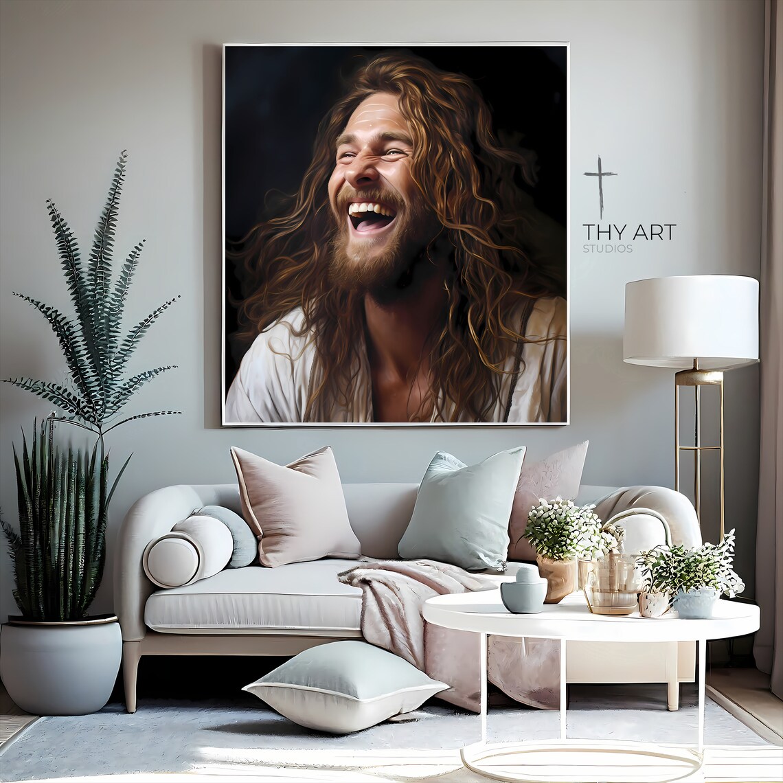 Jesus Smiling, Jesus Canvas Painting, Jesus Modern Art, Religious ...