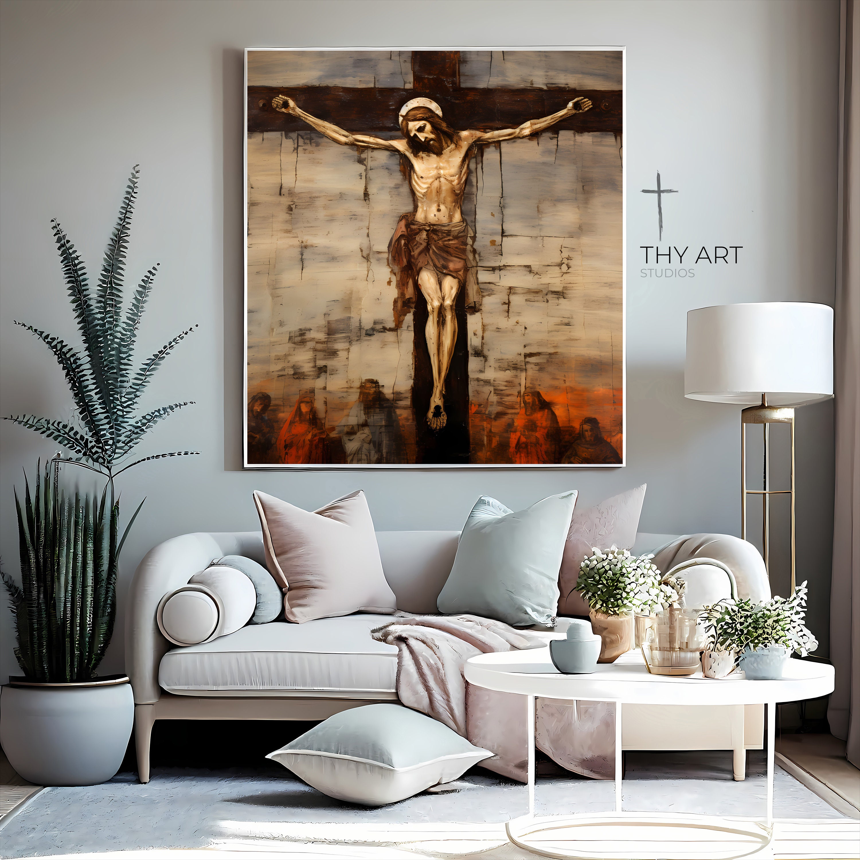 Crucifixion of Jesus Painting, Early Christian Art Style, Crucifixion ...