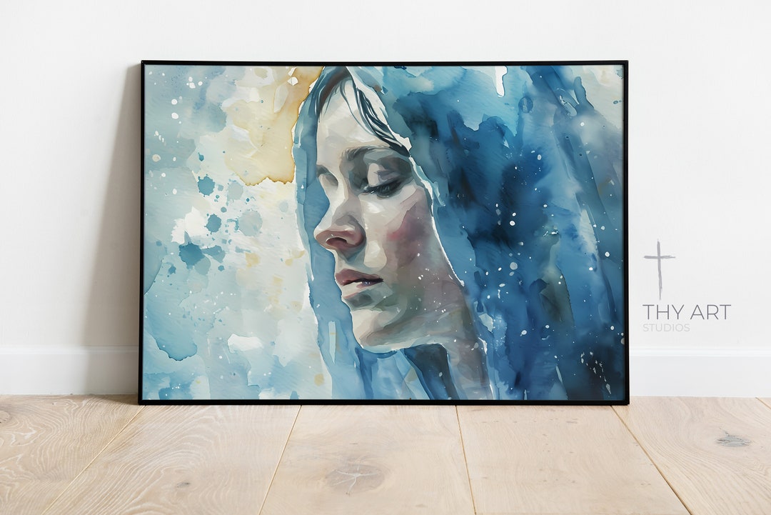 Watercolor Virgin Mary Painting, Ethereal Holy Mother Art, Serene ...
