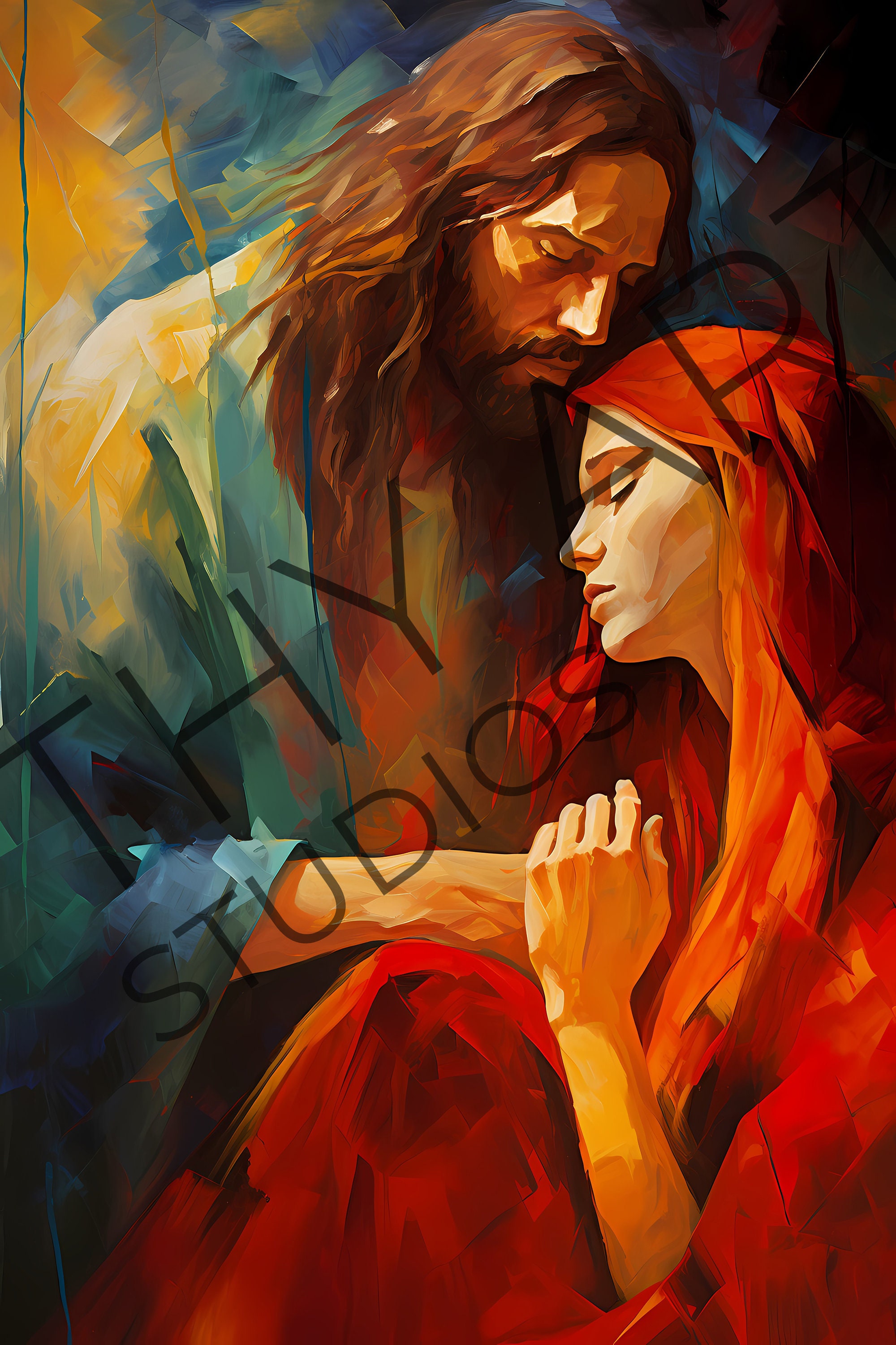 Mary and Jesus Painting, Expressionism Style, Mary Magdalene Meets ...