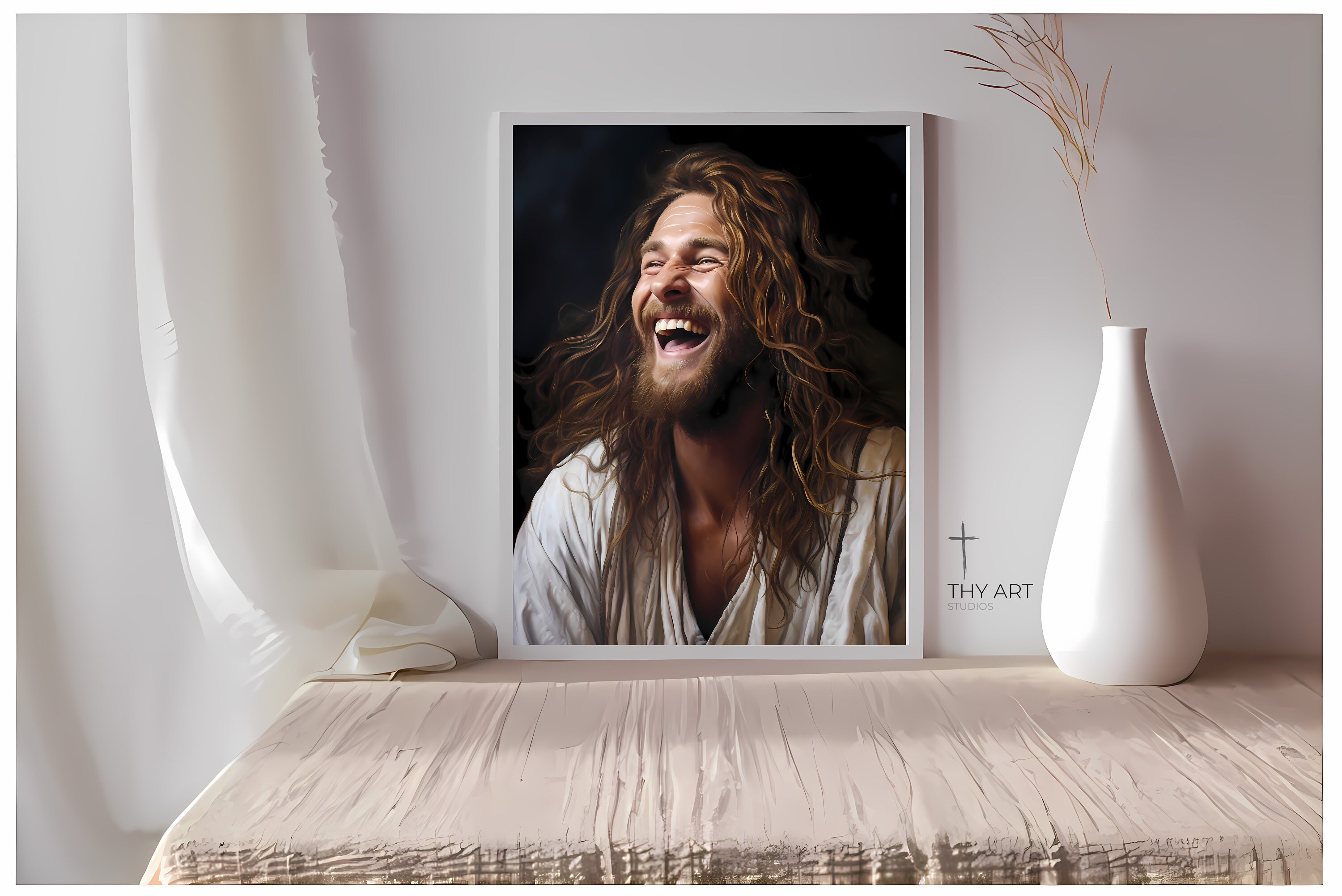 Jesus Smiling, Jesus Canvas Painting, Jesus Modern Art, Religious ...