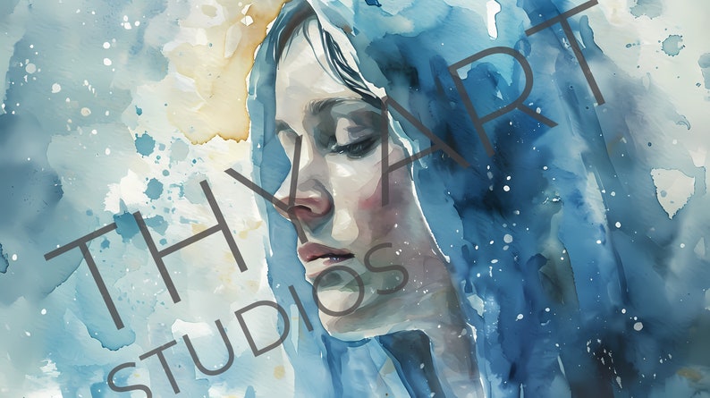 Watercolor Virgin Mary Painting, Ethereal Holy Mother Art, Serene ...