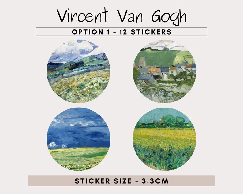 Hoja de pegatinas de Vincent Van Gogh Pegatinas de arte famosas para ...