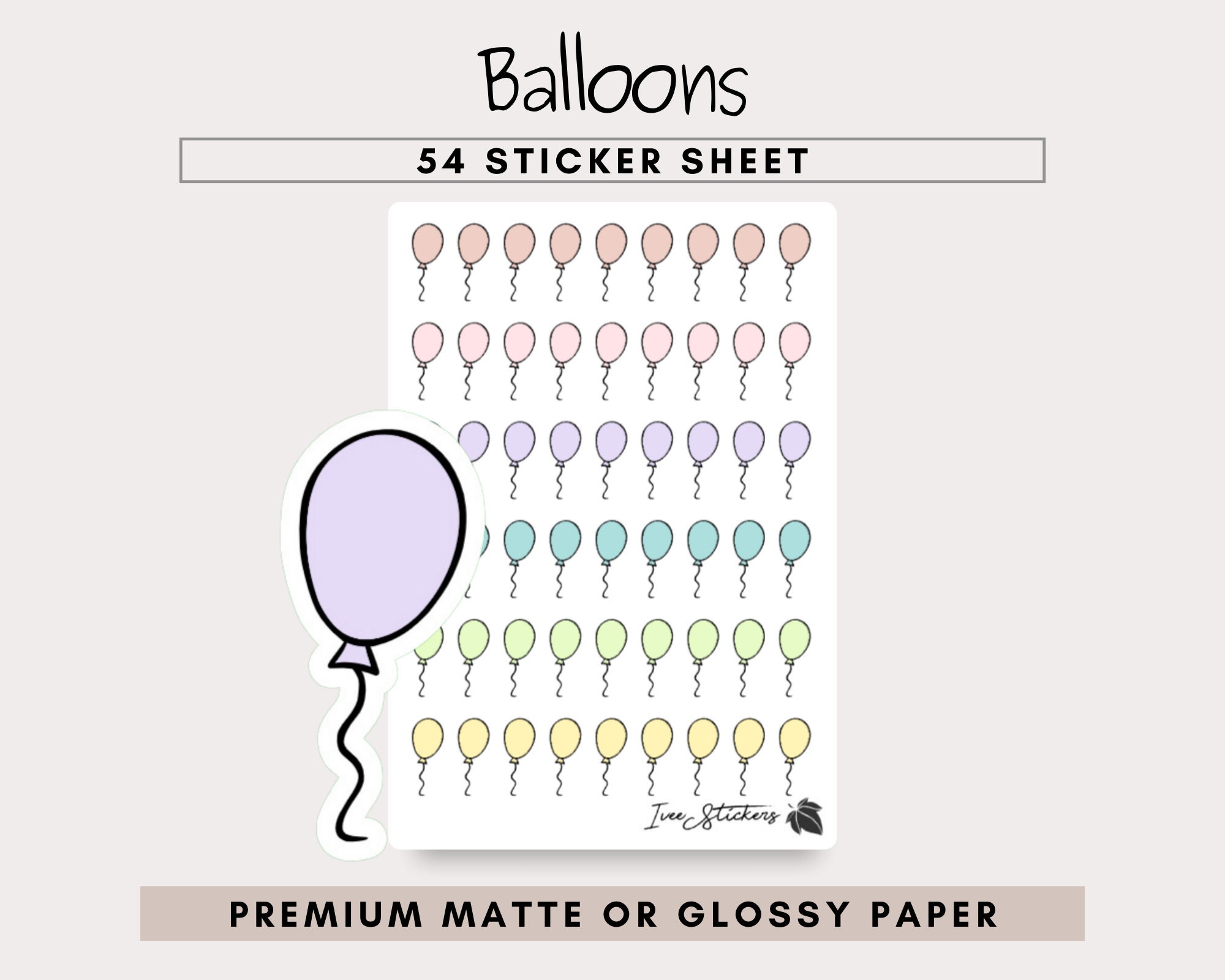 54 Balloon Sticker Sheet Balloon Stickers for Planners, Journals ...