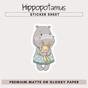 Hippopotamus Sticker Sheet Cute Hippo Stickers - Etsy