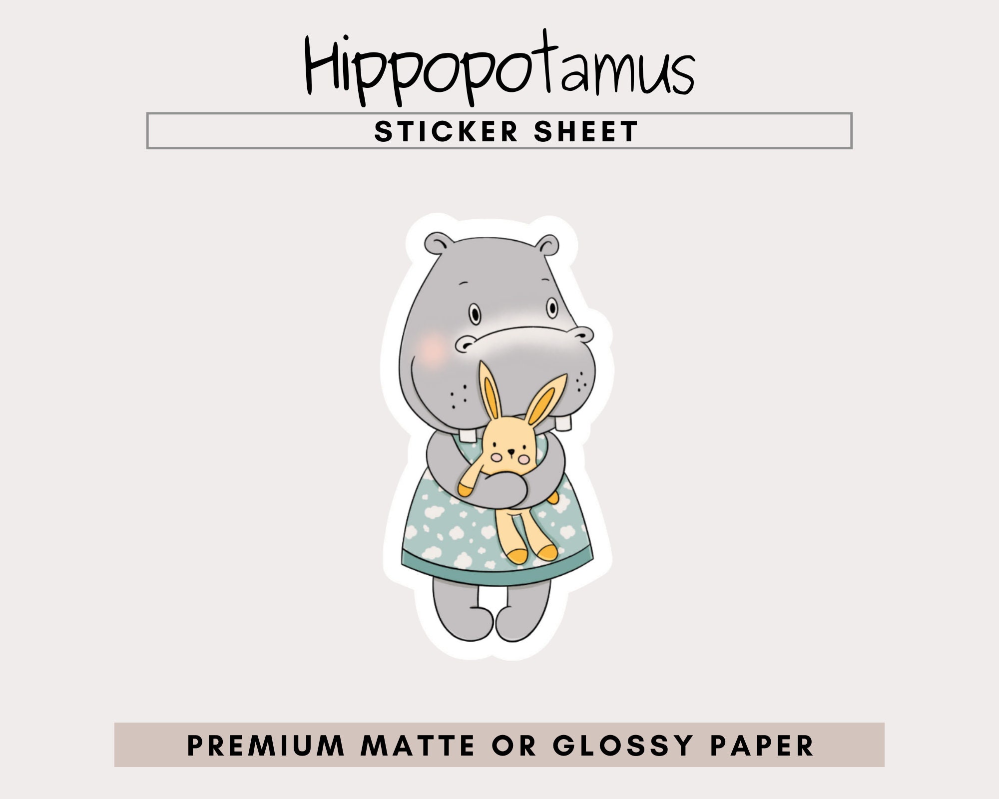 Hippopotamus Sticker Sheet Cute Hippo Stickers - Etsy