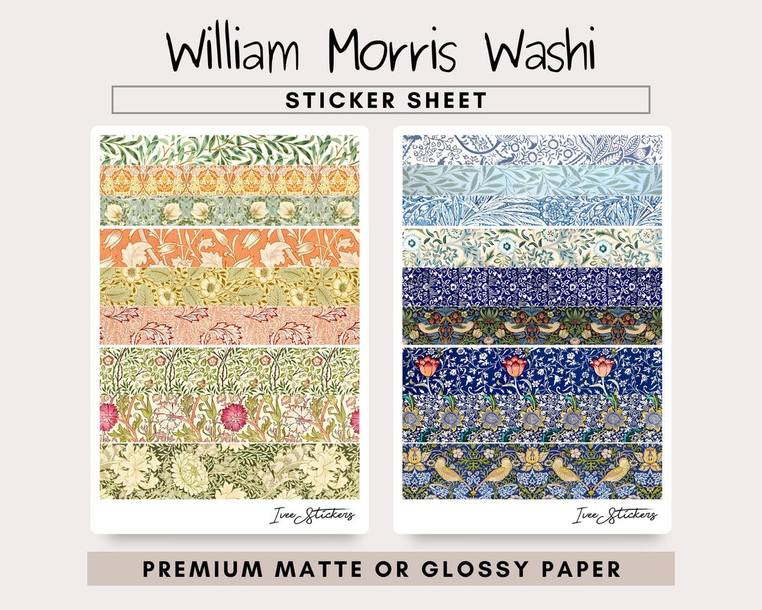 William Morris Washi Tape Sticker Sheet Fine Art Washi Tape Stickers ...