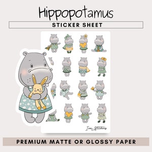 Hippopotamus Sticker Sheet Cute Hippo Stickers - Etsy
