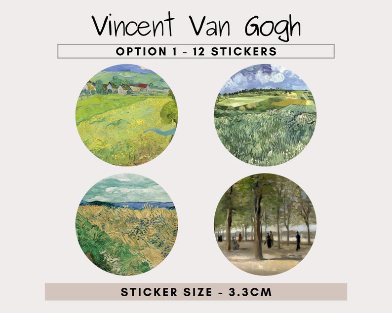 Hoja de pegatinas de Vincent Van Gogh Pegatinas de arte famosas para ...