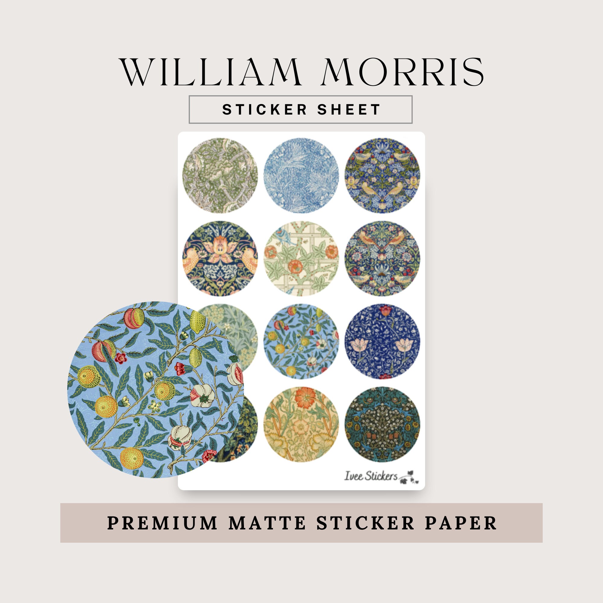 William Morris Sticker Sheet Arts and Crafts Stickers for - Etsy