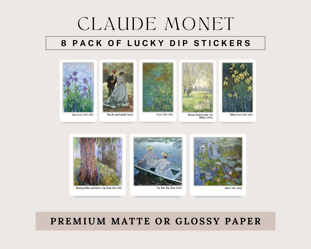 Claude Monet Stickers Lucky Dip 8 Pack Art Stickers for Planners, Journals and Scrapbooks - Etsy