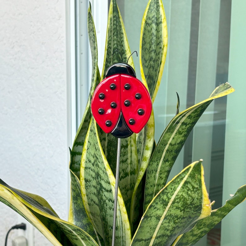Fused Glass Lady Bug Plant Stake | Plant Decorations | Garden Art - Etsy