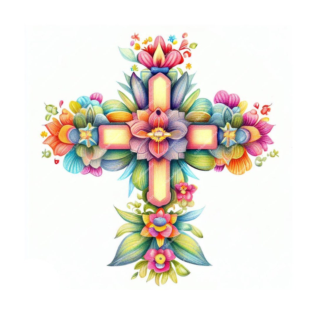 Christian Floral Cross Clipart - Digital Download - for Printing and ...