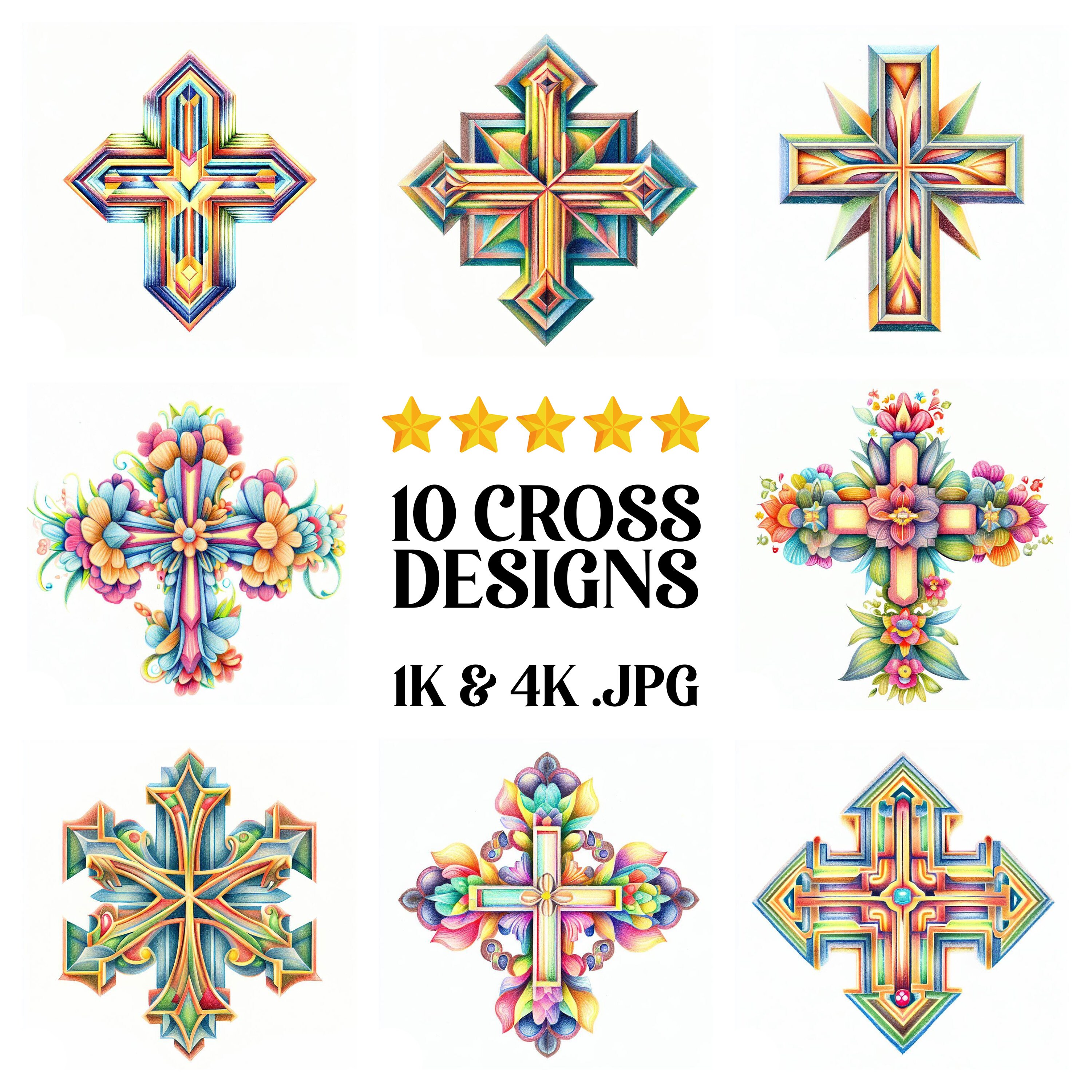10 CROSS DESIGNS Christian Cross Clipart Digital Download for Printing ...