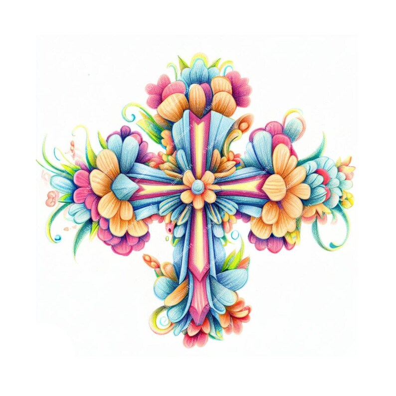 Christian Floral Cross Clipart - Digital Download - for Printing and ...