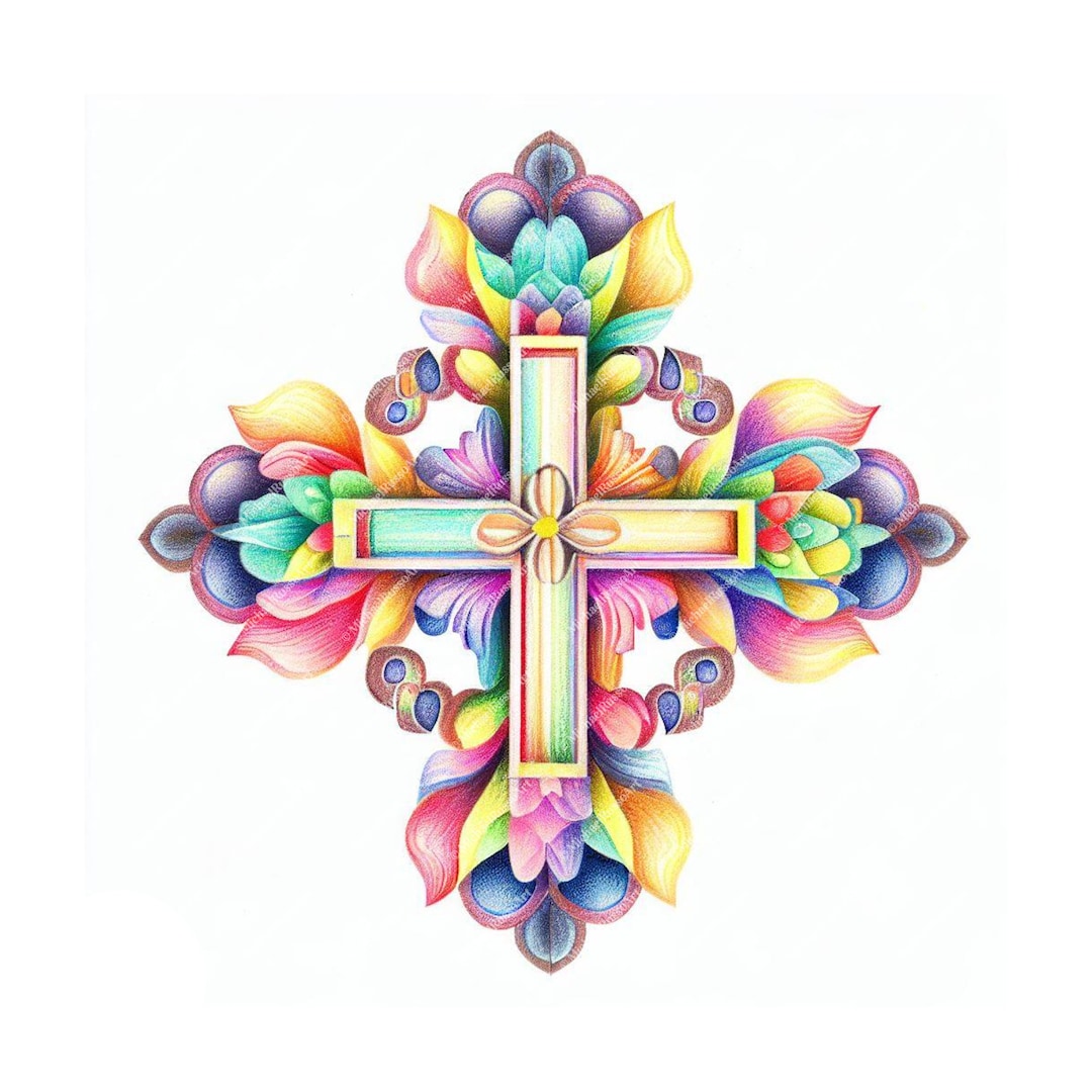 Christian Floral Cross Clipart - Digital Download - for Printing and ...